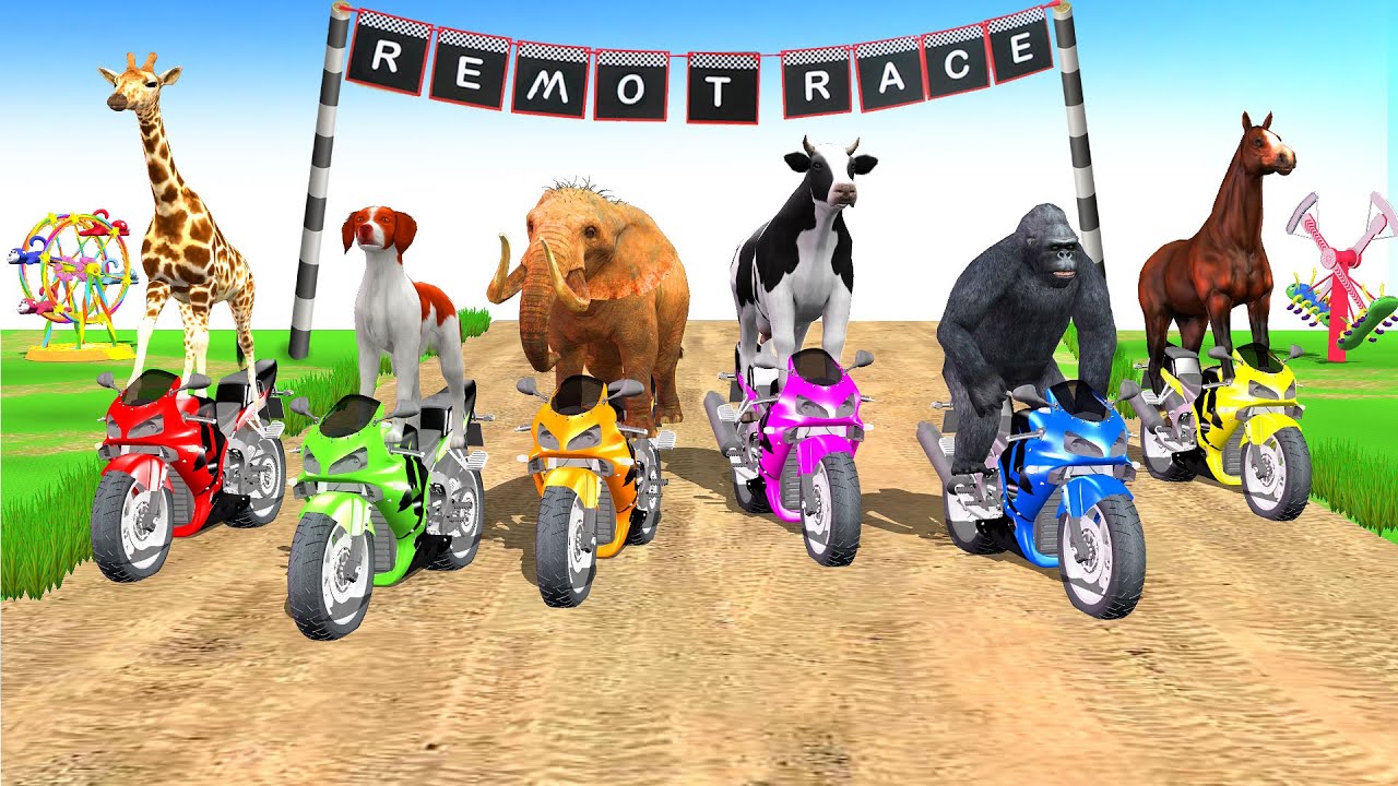 Animals Motorbike Race Challenge Little Babies Playing With Remote Toys ...