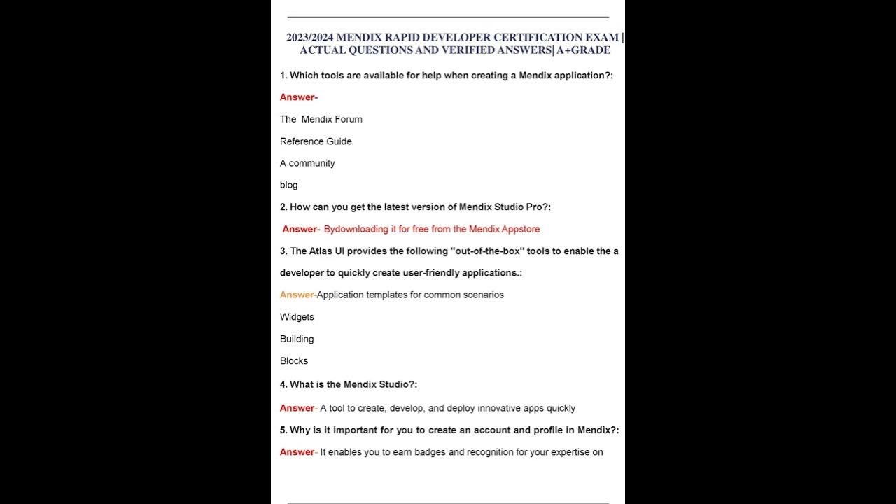 2025 MENDIX RAPID DEVELOPER CERTIFICATION EXAM ACTUAL QUESTIONS AND VERIFIED ANSWERS A+GRADE ...