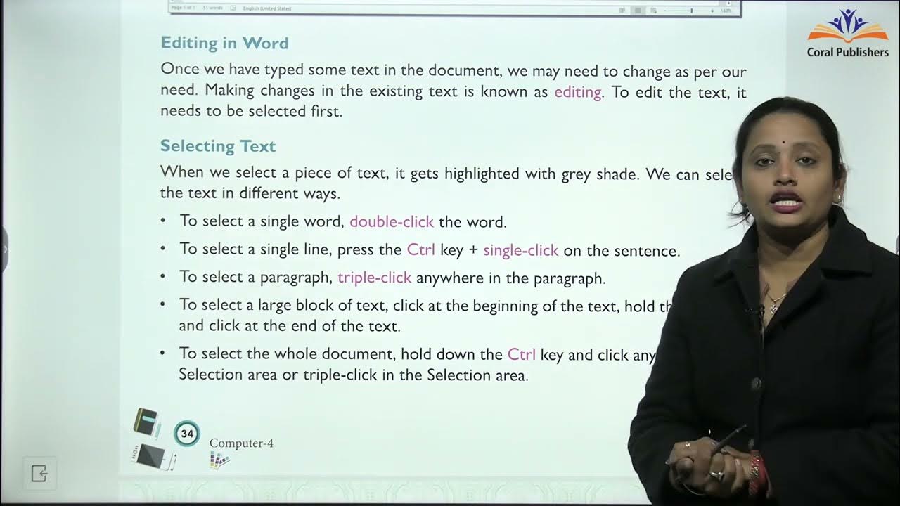 CORAL PUBLISHERS CONNECT WITH COMPUTER CLASS 4 CHAPTER 4 EDITING AND FORMATTING IN MS WORD - YouTube