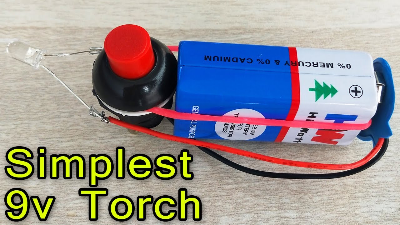 Simplest 9v Torch - DIY tutorial - 9v battery, LED, Switch, Resistor ...