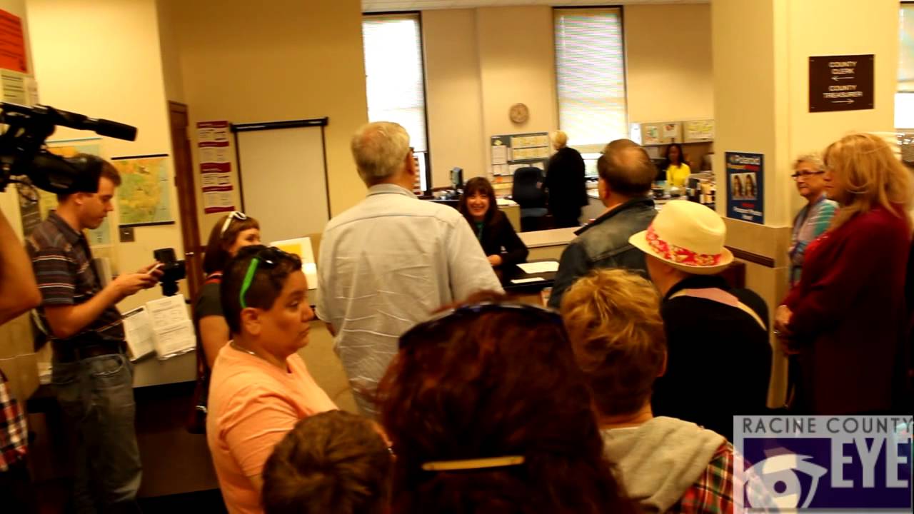 LGBT community protests at Racine County Courthouse over gay marriage ...