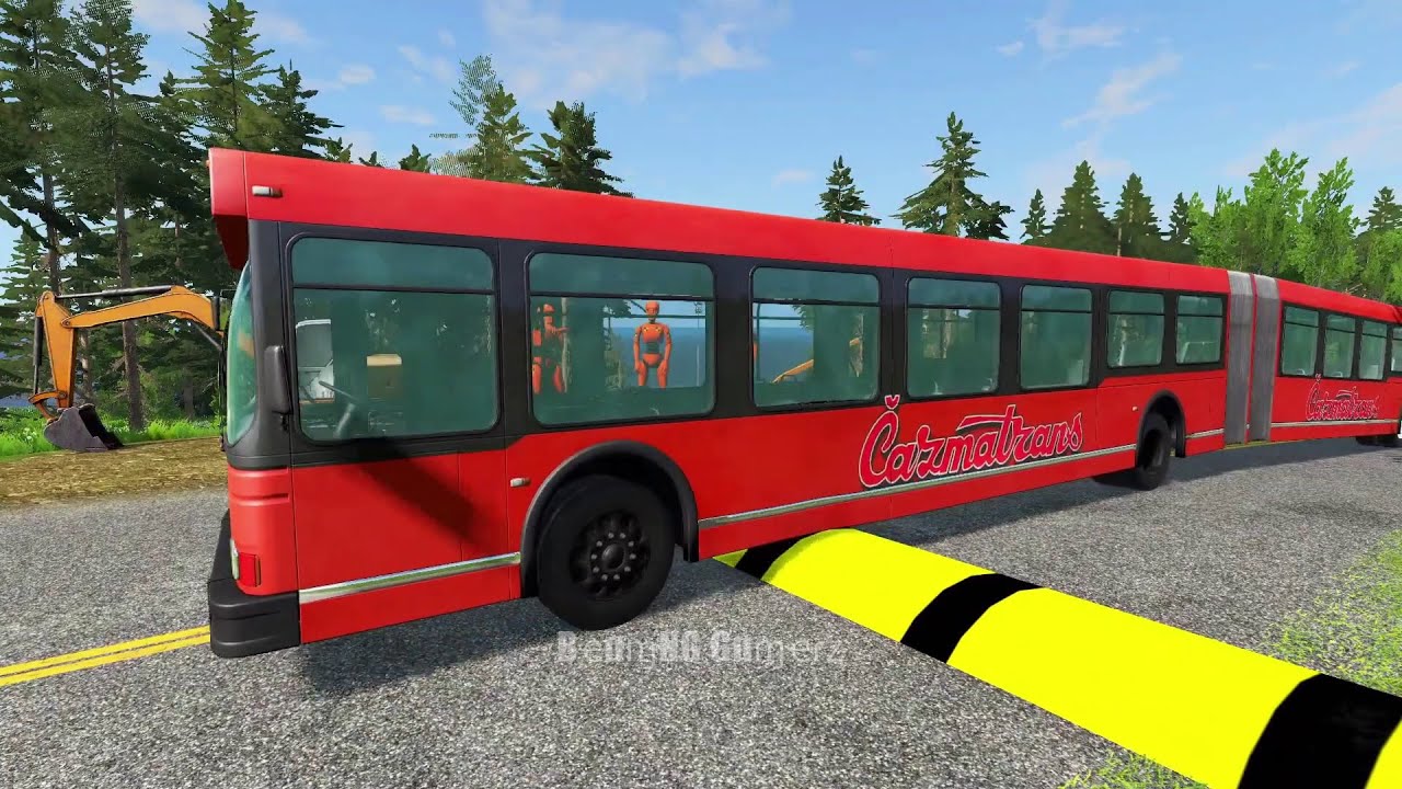 TRUCKS, LONG BUS, SCHOOL BUS Vs MASSIVE SPEED BUMPS - BeamNG.Drive ...