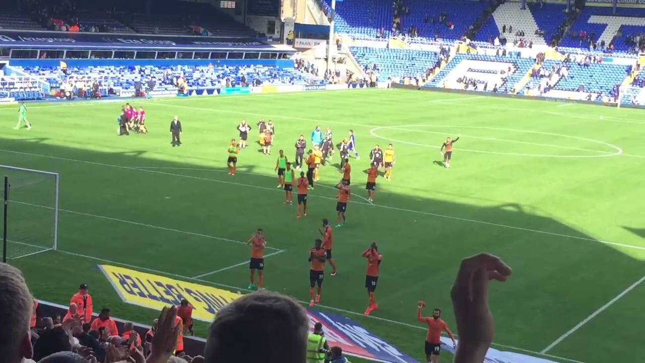 Wolves players celebrate with fans at Birmingham after 3-1 win 20 Aug ...