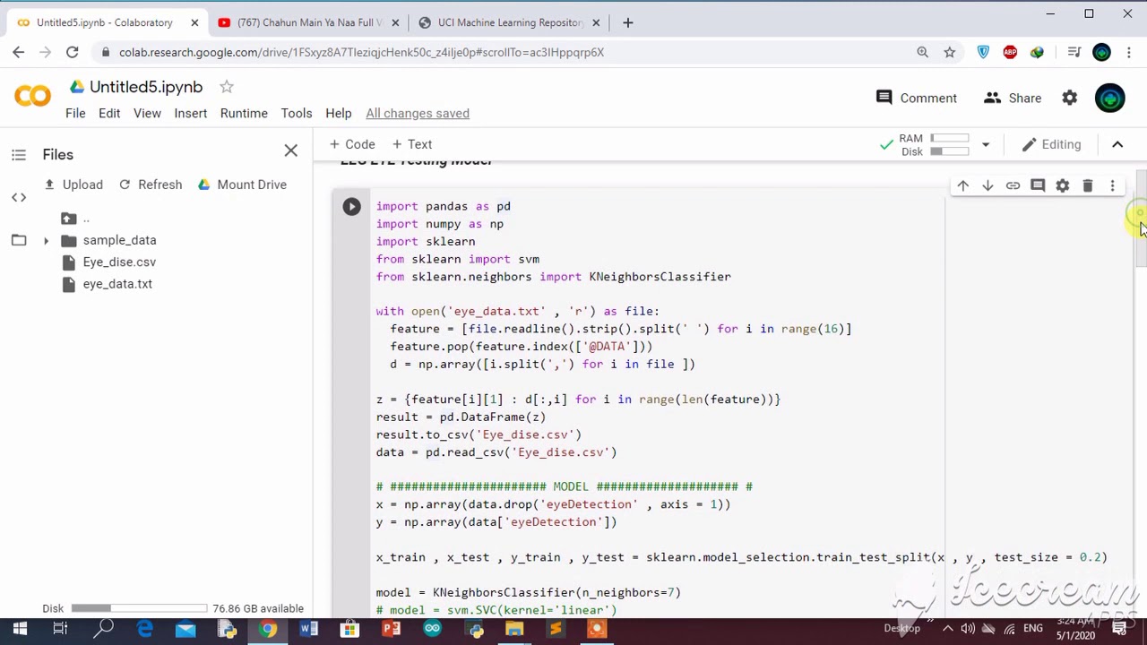 EEG-eye test prediction classification model. - YouTube