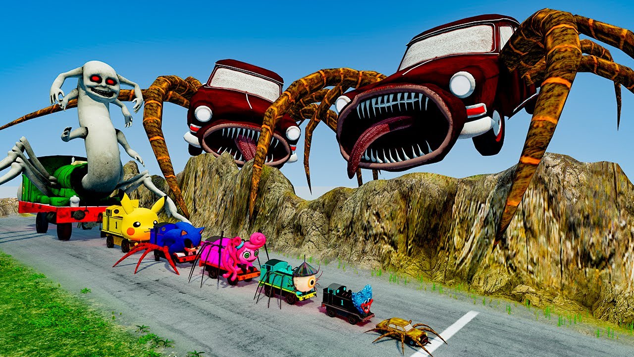 MONSTERS Cars Big & Small Cars vs Downhill Madness with 2X CAR EATER ...