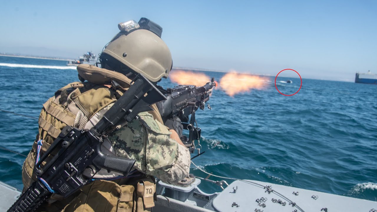 Terrifying Moment US Navy and Marines Destroys Rebel Boat in Red Sea ...