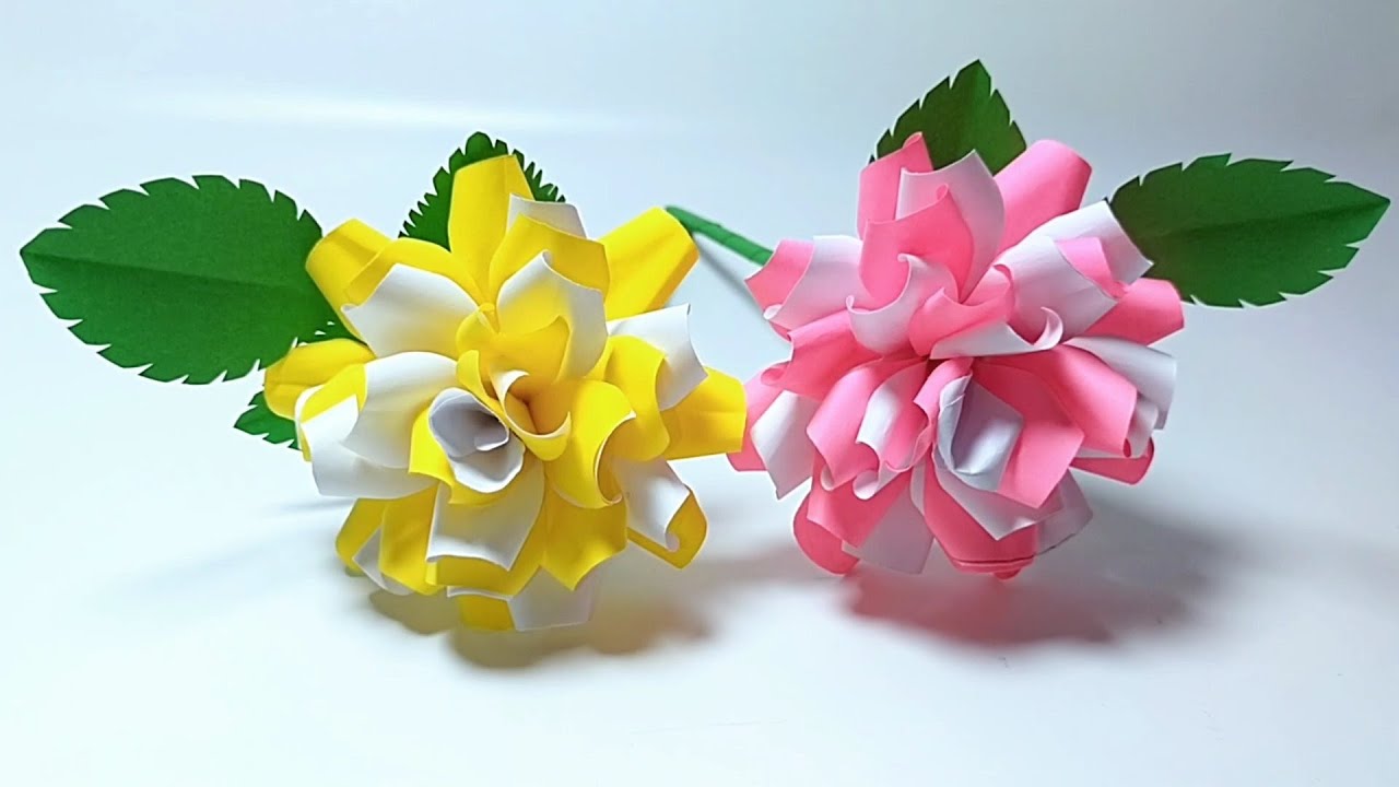 Cara membuat bunga cantik dari kertas dengan daun yang indah || DIY ...