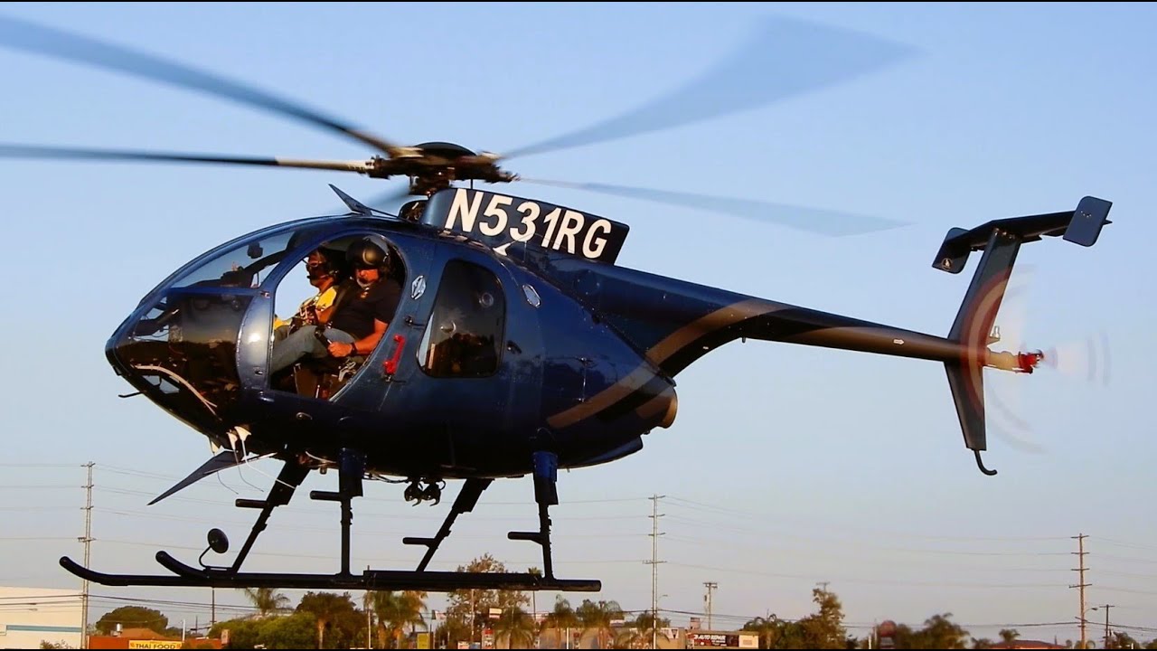 MD530 Helicopter Start-Up, Takeoff & Landing on Helipad Sports Car of ...
