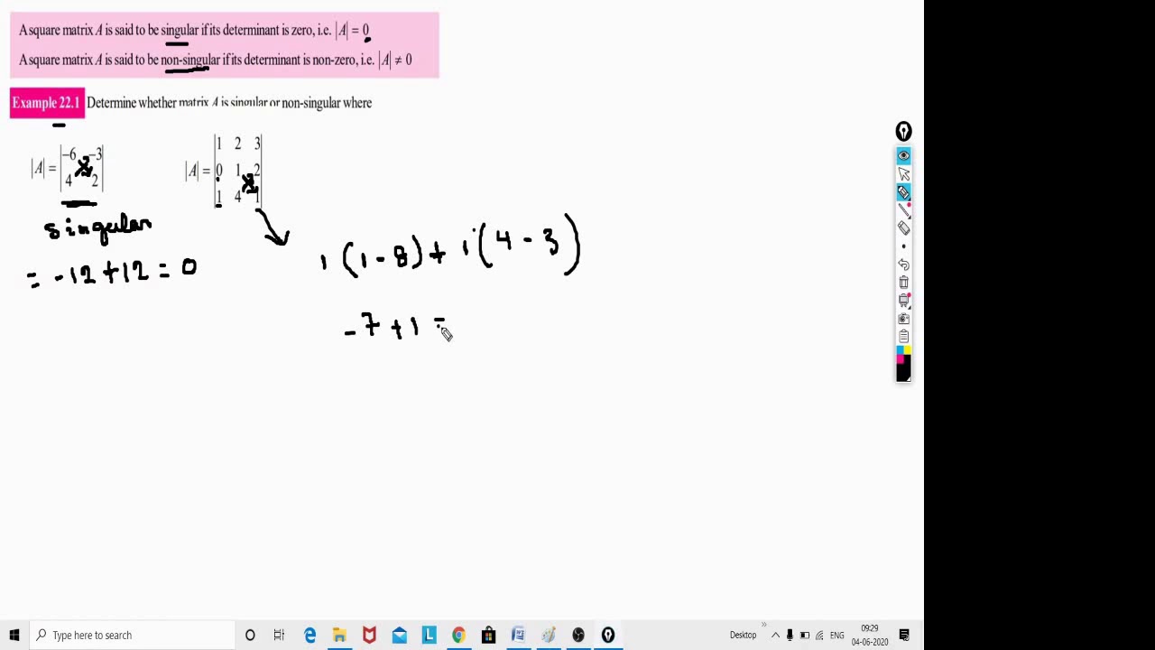 Determine Whether Matrix Is Singular Or Non Singular Youtube