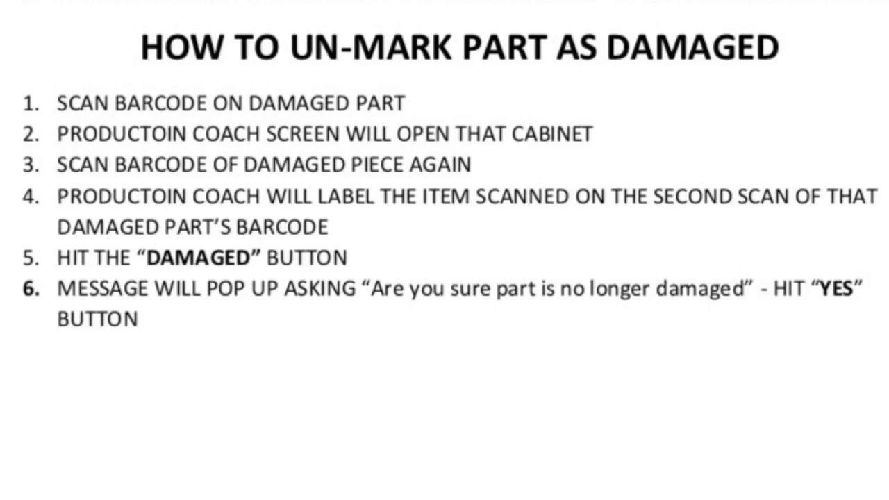 How to Unmark Damaged Part - Production Coach - YouTube