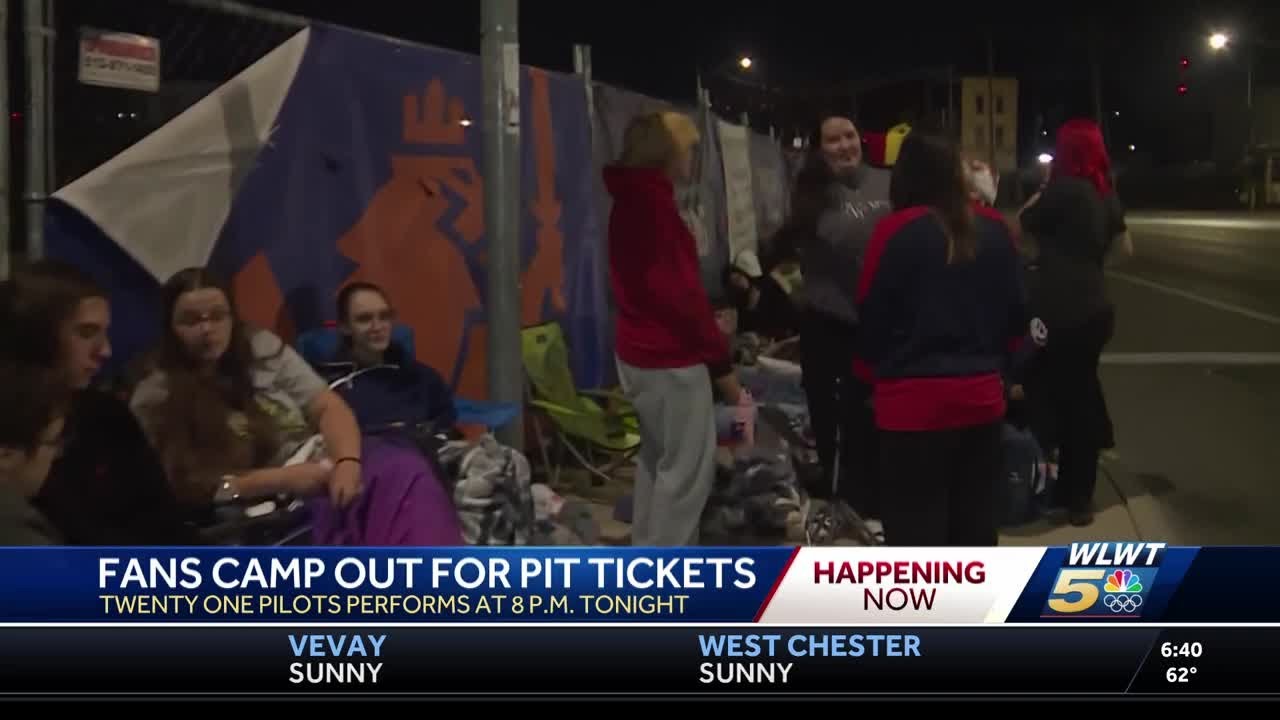 Fans camp outside TQL Stadium ahead of Twenty One Pilots pit ticket ...
