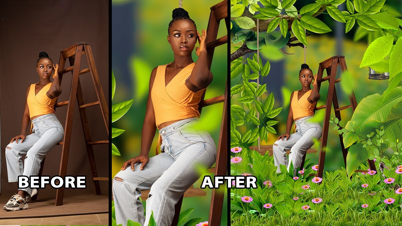 Green forest photo manipulation of studio picture using photoshop - YouTube