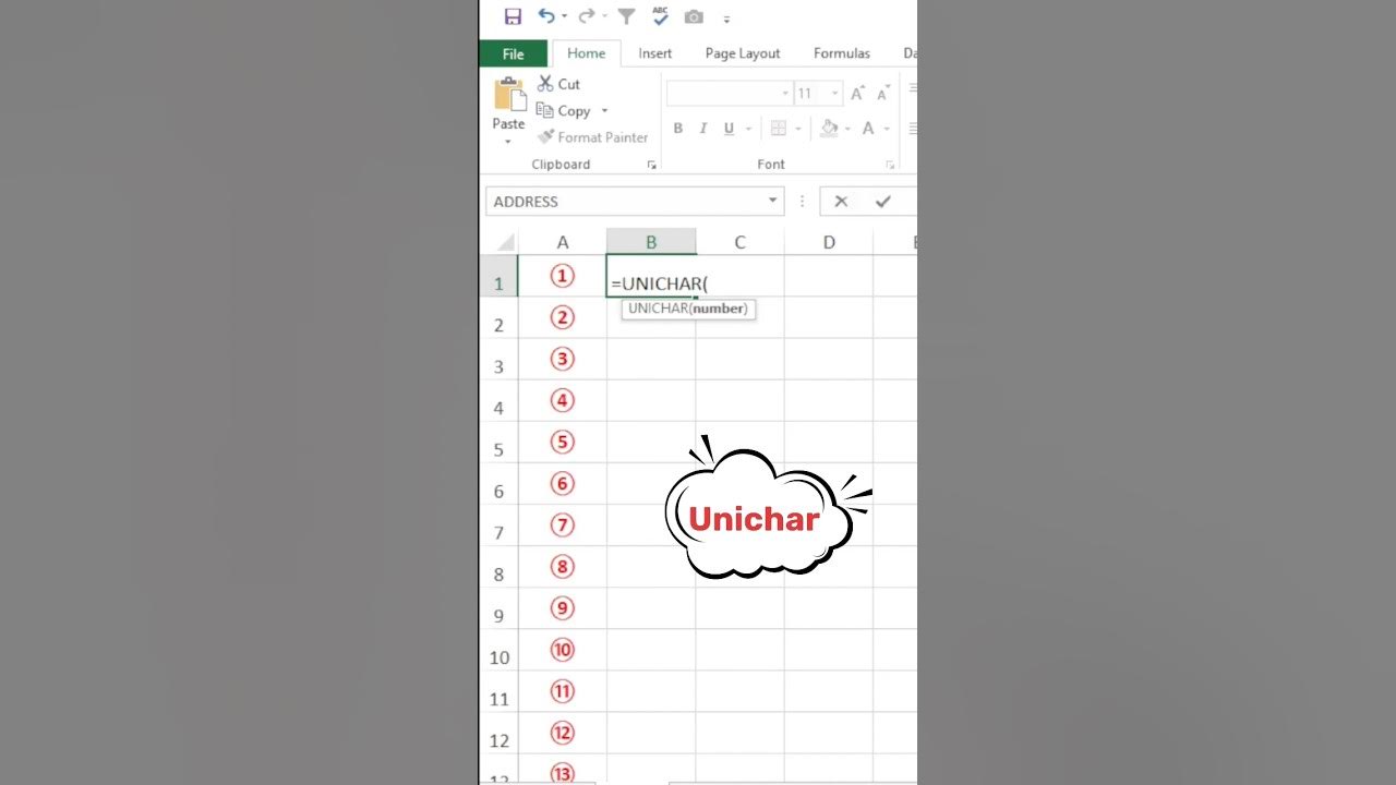 Excel Tricks: Create Sl Numbers 1 to 20 with UNICHAR(ROW()+9311)#excel - YouTube