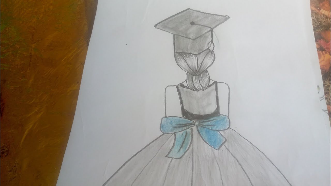 how to draw graduate girl drawing backside graduation girl drawing ...