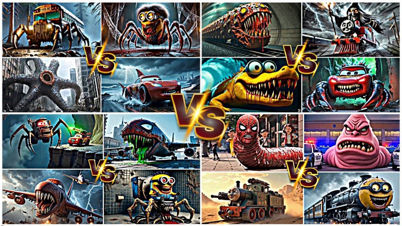 Minion Eater - McQueen Shark🆚Cursed Thomas Monster🆚SpidermanAirplane🆚 ...