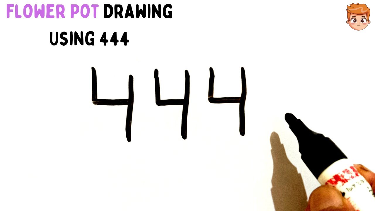 Flower Vase Drawing With Number 444 |How To Draw Flower Pot (Easy ...