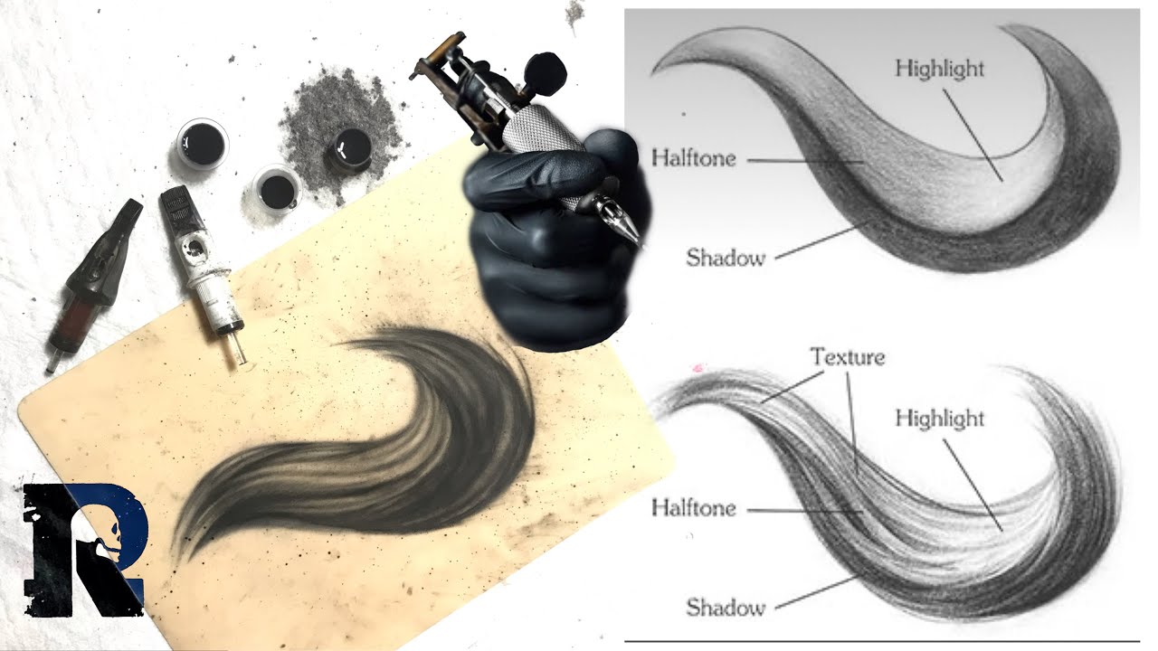 Practicing Hair on Tattoo practice skin - YouTube