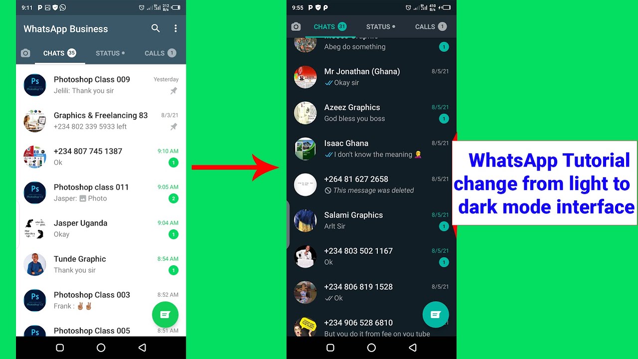 WhatsApp Tutorial change from light to dark mode interface - YouTube