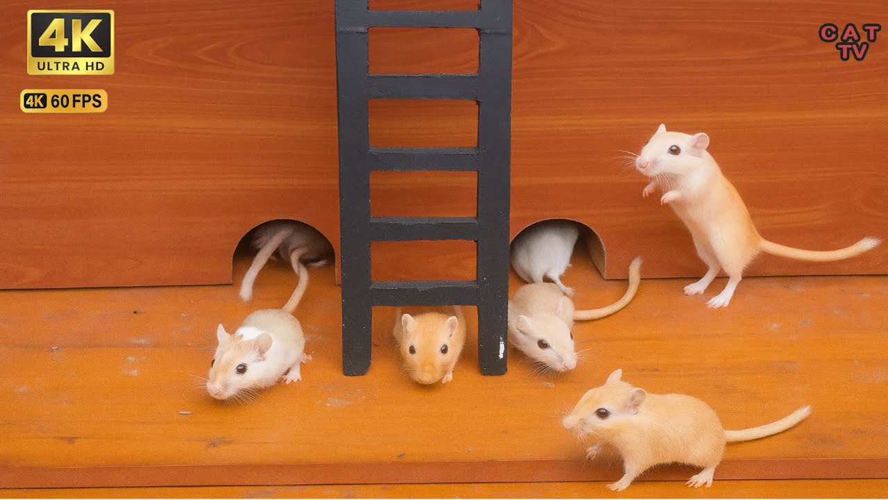 Wide Angle Cat TV Baby Mice Feast, Jump & Explore Real Sounds & Cozy ...