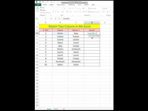 #Shorts | Ms Excel | Match two columns in Excel - YouTube