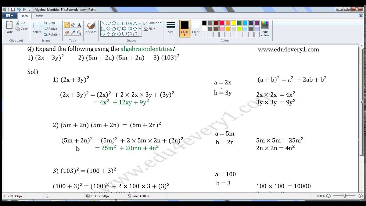algebraic identity number 1 example - YouTube
