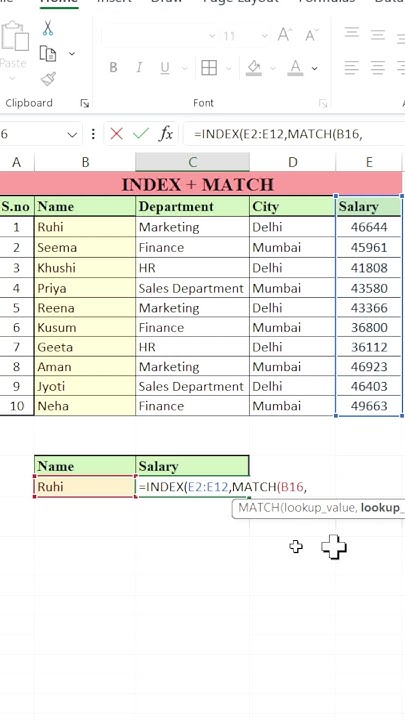 INDEX + MATCH Formula in Excel #exceltutorial #excel #exceltips #exceltutorial #microsoftexcel ...