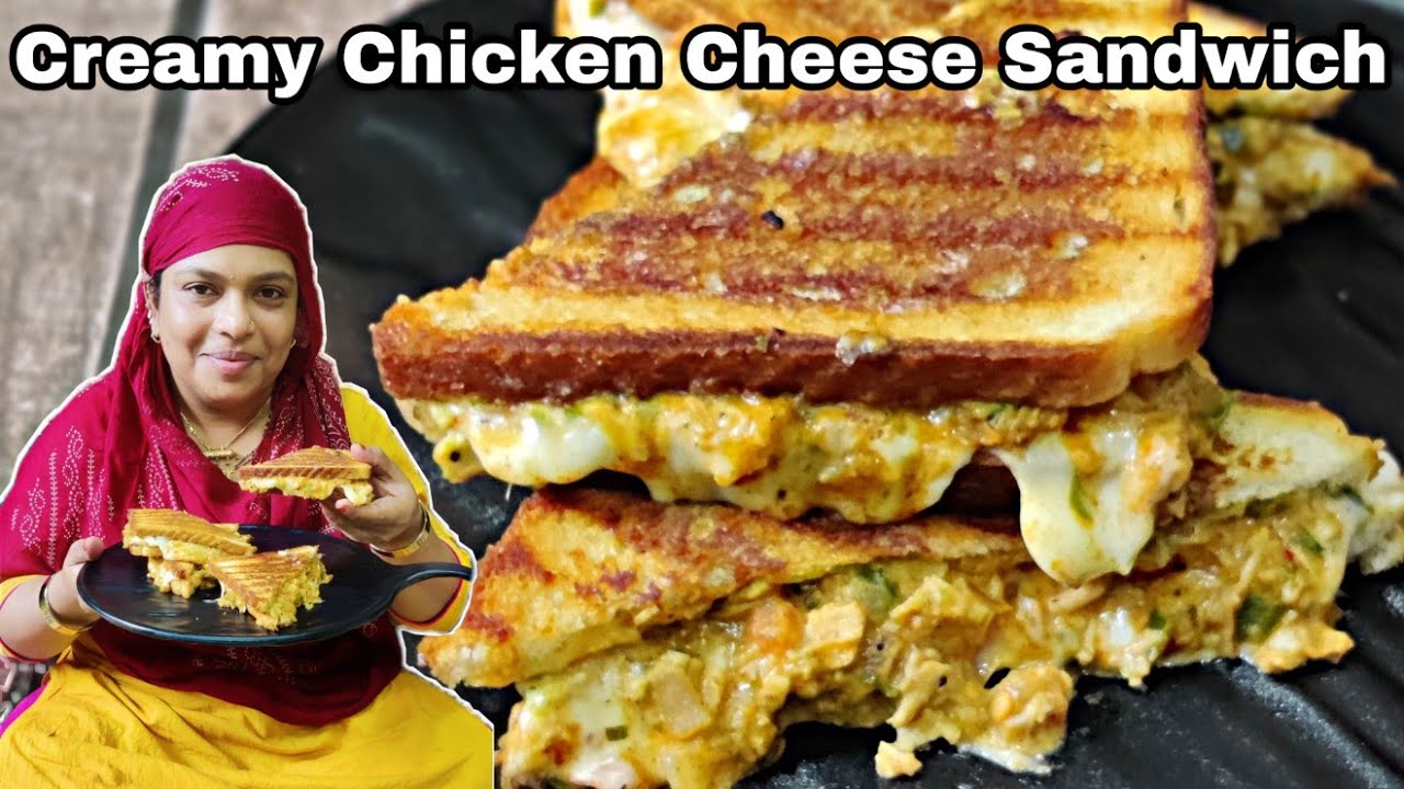 Creamy Chicken Cheese Sandwich | Homemade Chicken Sandwich On Tawa ...