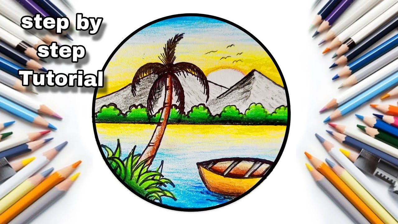 Simple outline scenery drawing || easy outline scenery drawing for ...