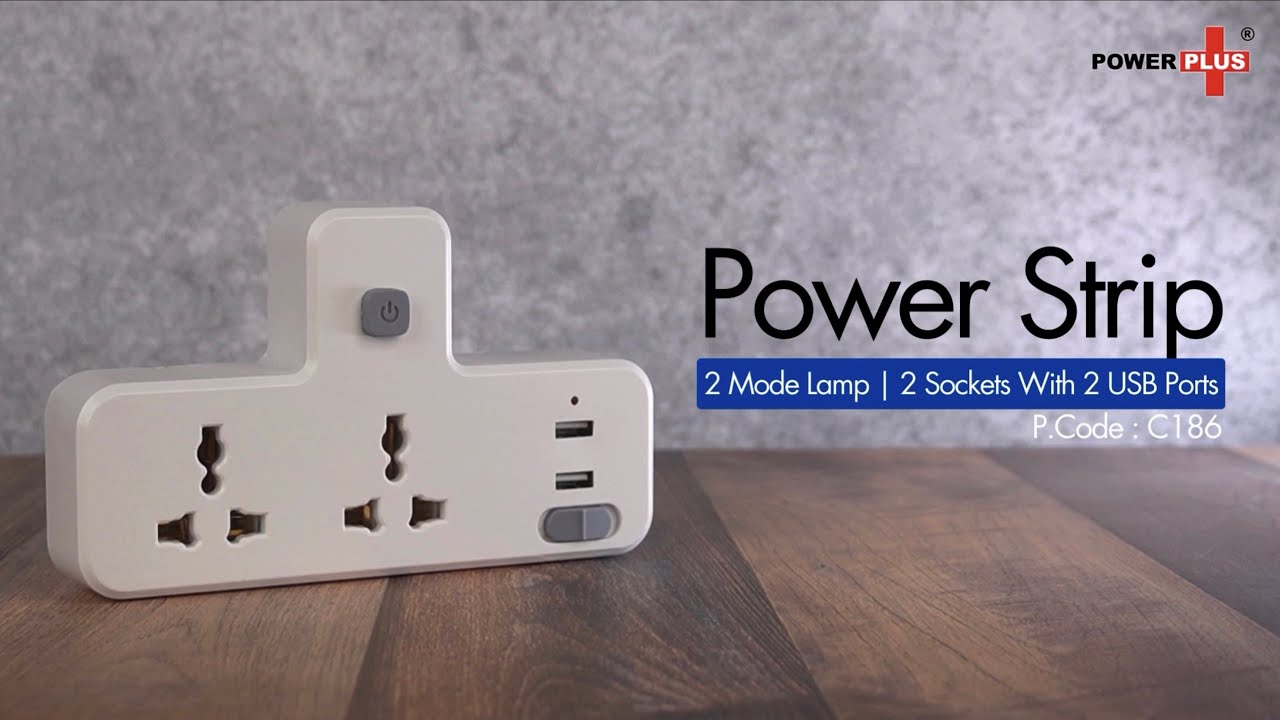 Power Strip with USB ports & Night Lamp | 2 sockets with 2 USB ports | 2 mode lamp by Power Plus ...