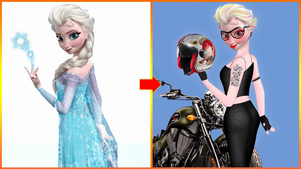 Frozen II: Elsa Transformation Into Motorcycle Girl || Disney Glow Up ...