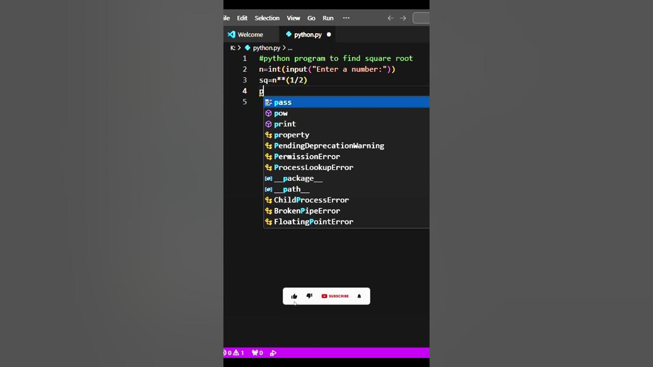 Python program to find square root #python #shortsaday #shorts #shortsfeed #programming - YouTube