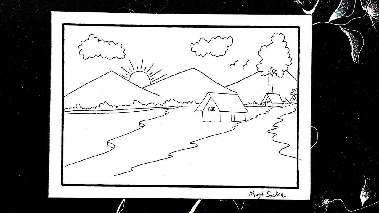 very easy natural scenery drawing ️prakritik drishya drawing - YouTube