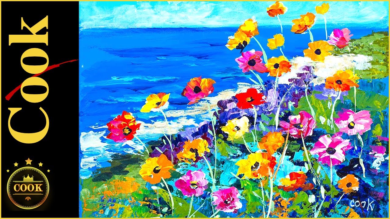 How to Use a Palette Knife to Paint Poppies by the Sea an Acrylic ...