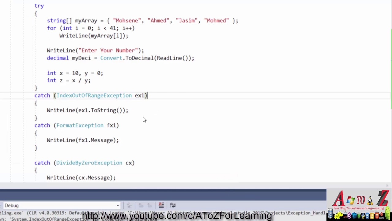 44- Multiple Catch Statement معالجة أكثر من أستثناء في الكود - YouTube