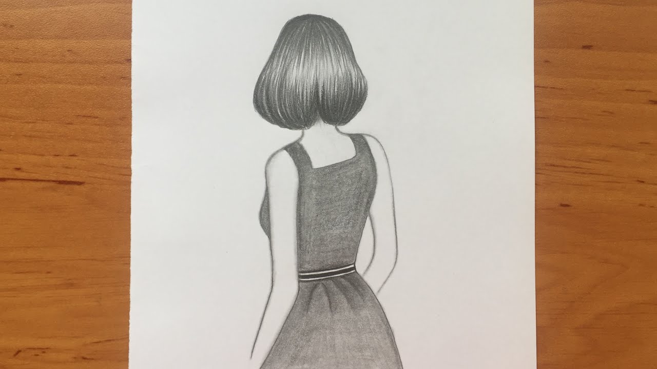 Back side drawing of a girl || Easy drawing step by step || Beautiful ...