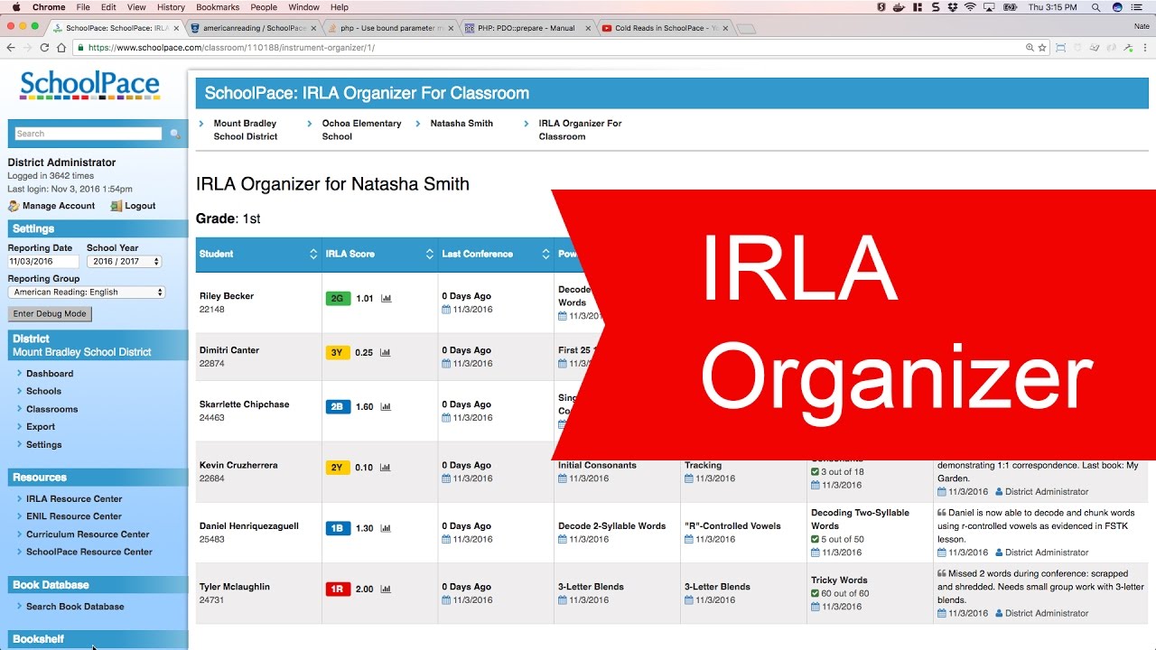 IRLA Organizer in SchoolPace - YouTube