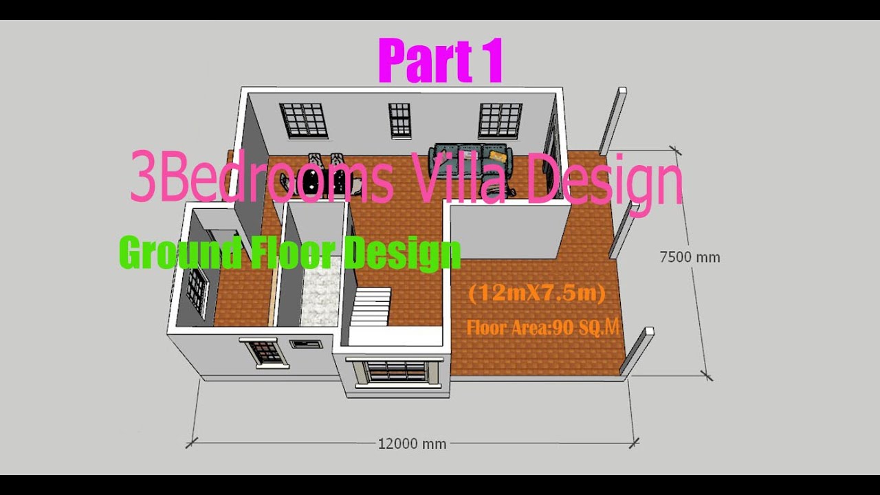 7.5X12 House Plan Design || ប្លង់ផ្ទះគំរូ 7.5មX12 ម|| Ground Floor ...