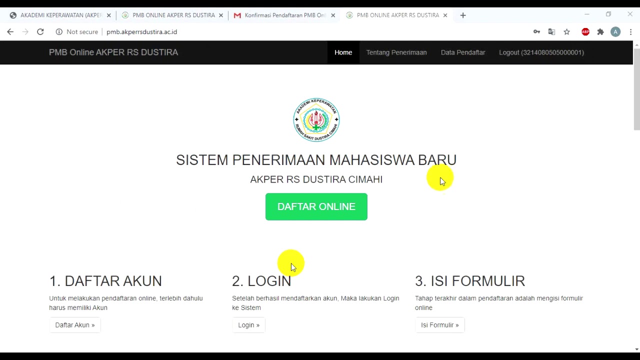 Sistem Informasi Penerimaan Mahasiswa Baru Akper RS Dustira - YouTube