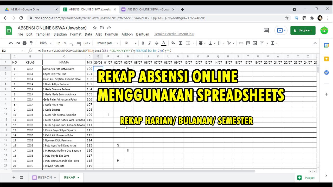 MEMBUAT REKAP ABSEN ONLINE DENGAN SPREADSHEET PART#2 DATABASE SISWA DAN ...