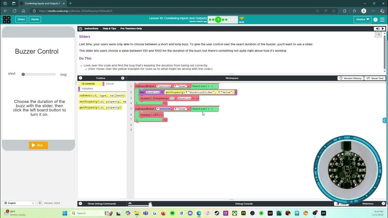Lesson 10: Combining Inputs and Outputs - Level 3 - Creating Apps with Devices - Circuit ...