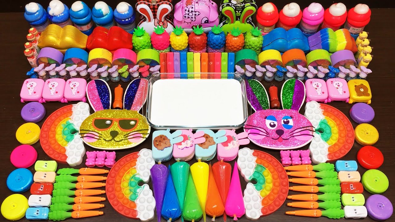 RABBIT SLIME !INTERESTING WITH CLAY PIPING BAG &GLITTER !Mixing Random ...