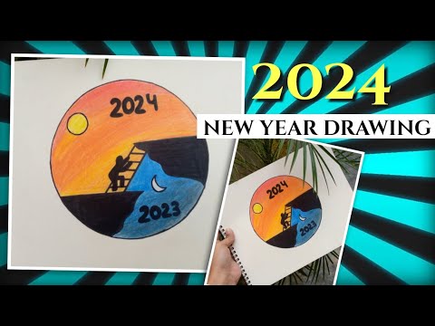 new year 2024 drawing ideas || easy new year drawing - YouTube
