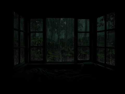 Dark Bedroom Night with Rain on Window | Natural Sounds for Deep Rest