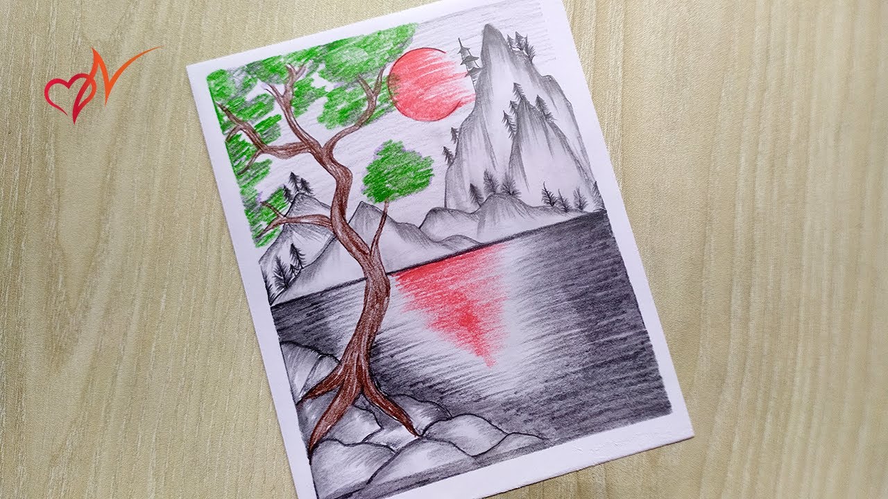 How to draw a beautiful natural scenery || Step by step drawing for ...