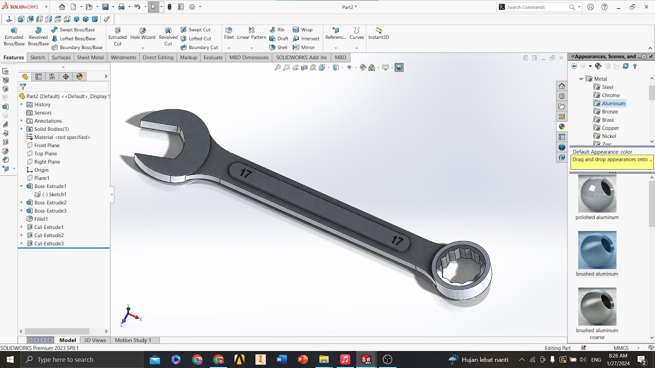 Desain kunci kombinasi/Wrench di SolidWorks - YouTube