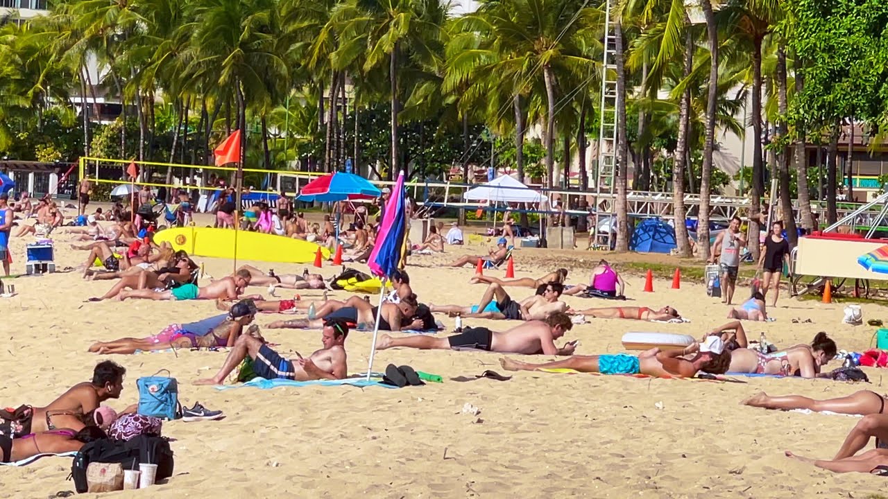 夏威夷著名海灘初開放，遊客享受日光浴 - Sunbathing - YouTube