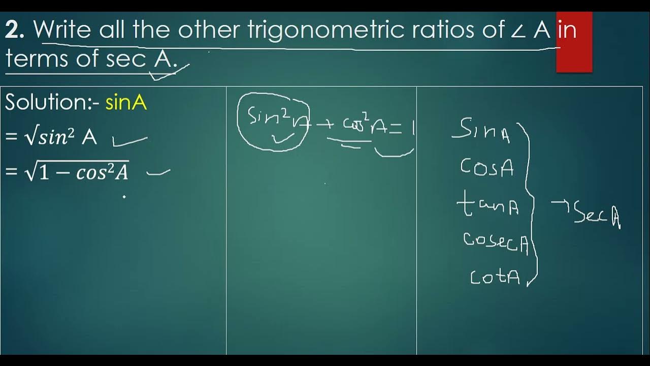 # Class 10 2. ex 8.3 Write all the other trigonometric ratios of ∠ A in terms of sec A. - YouTube