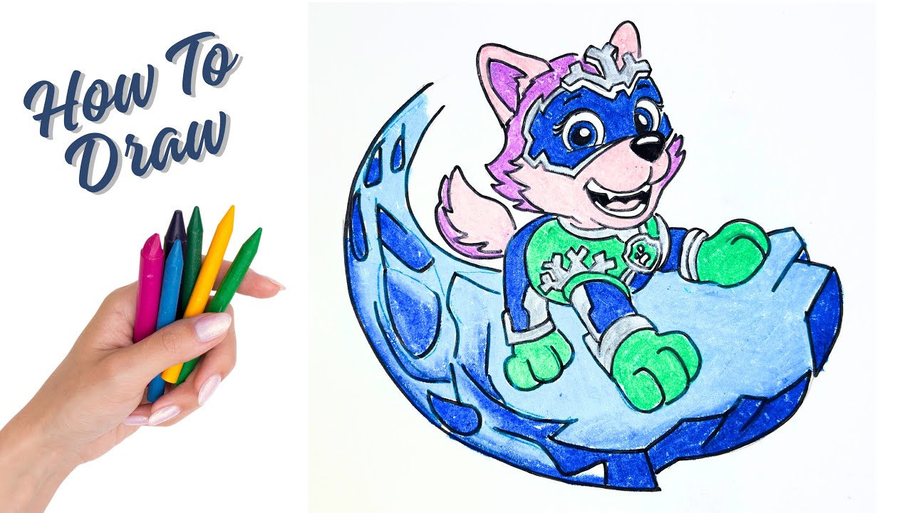 How to draw Everest - Paw Patrol Mighty Movie || Easy drawing for kids ...