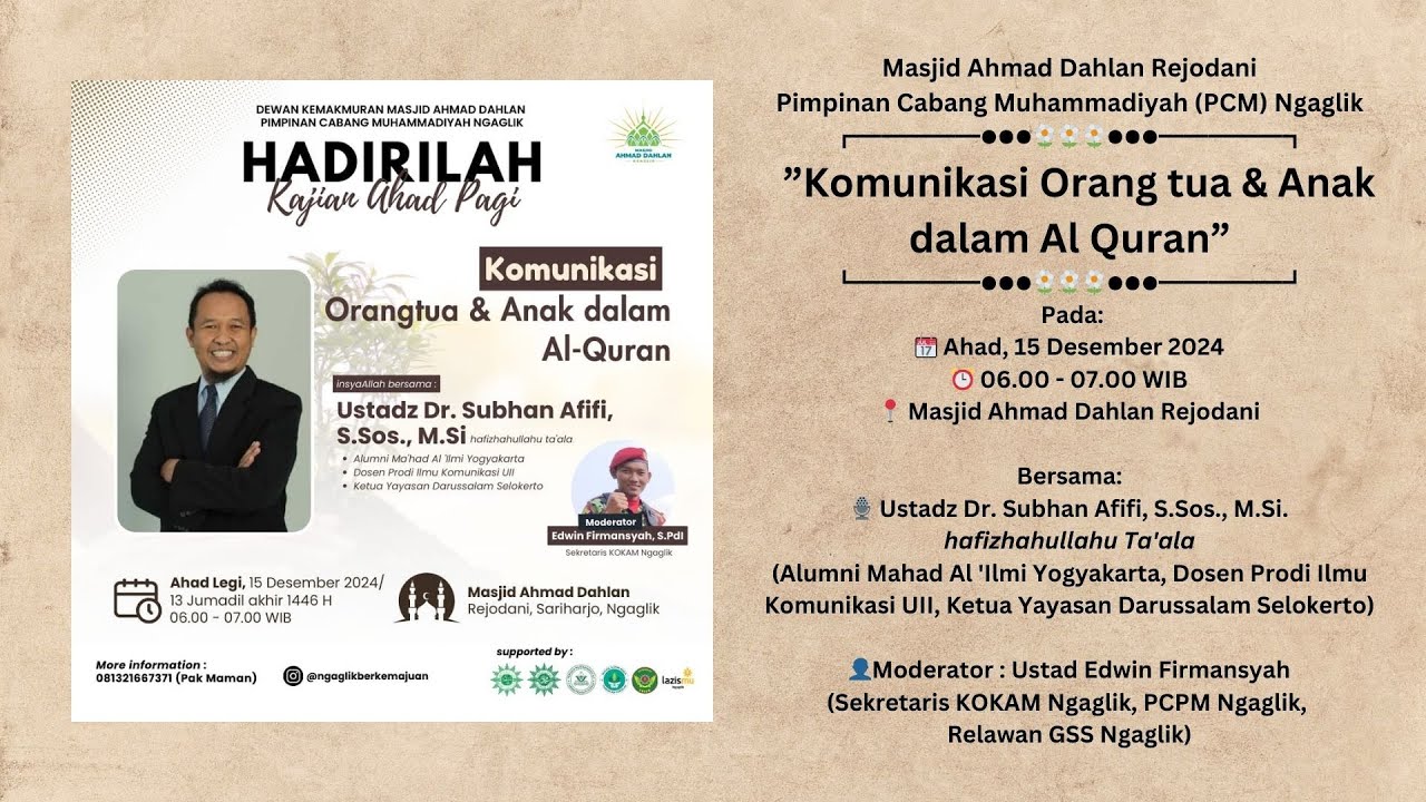KAJIAN AHAD PAGI | Ustadz Dr. Subhan Afifi, S.Sos., M.Si. | Masjid ...