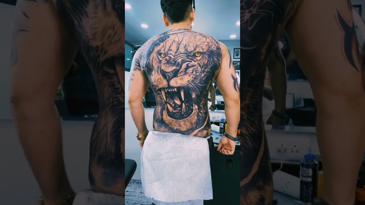 Full body lion tattoo men - YouTube